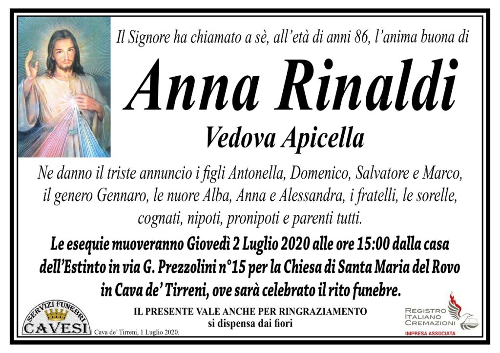 Cava, lutto Rinaldi-Apicella - Ulisse online