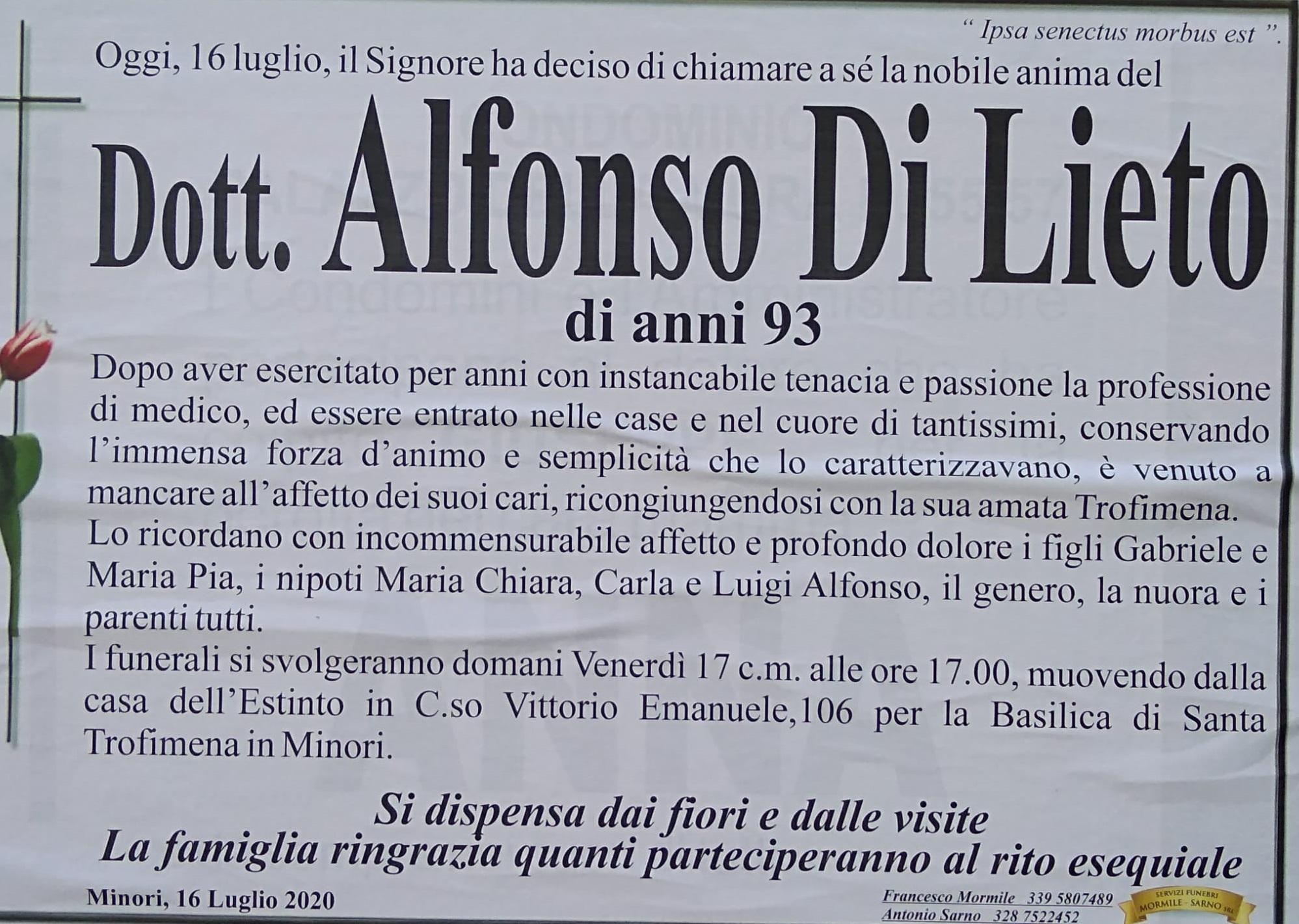Minori, è volato in cielo il dottor Alfonso Di Lieto - Ulisse online