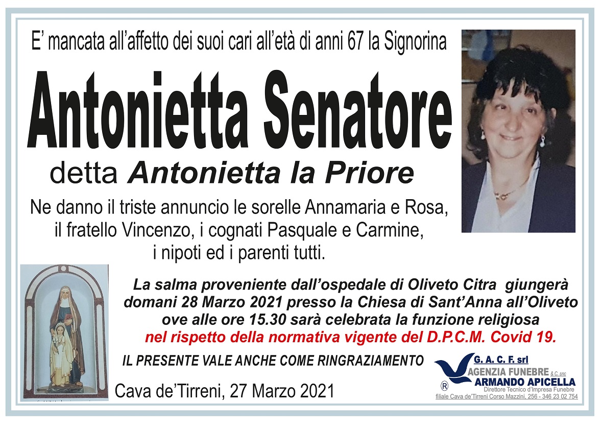 Cava, lutto Senatore - Ulisse online