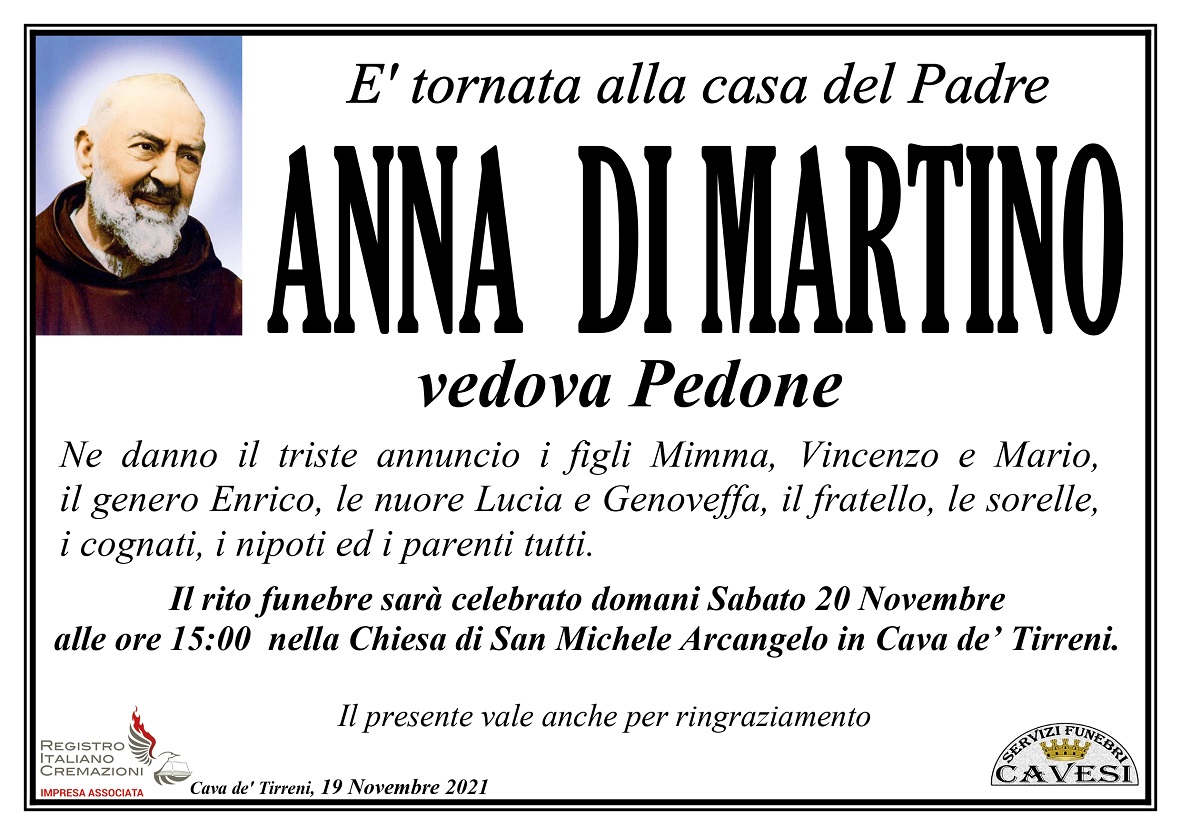 Cava de' Tirreni, lutto Di Martino - Pedone - Ulisse online